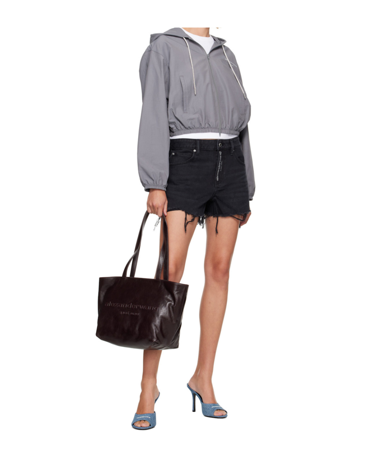 ALEXANDER WANG Alexander Wang Embellished Logo Fly Relaxed Shorts